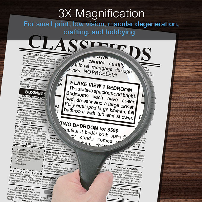 5 Inch Jumbo 3x Magnifying Glass Large Viewing Area with Sturdy ...